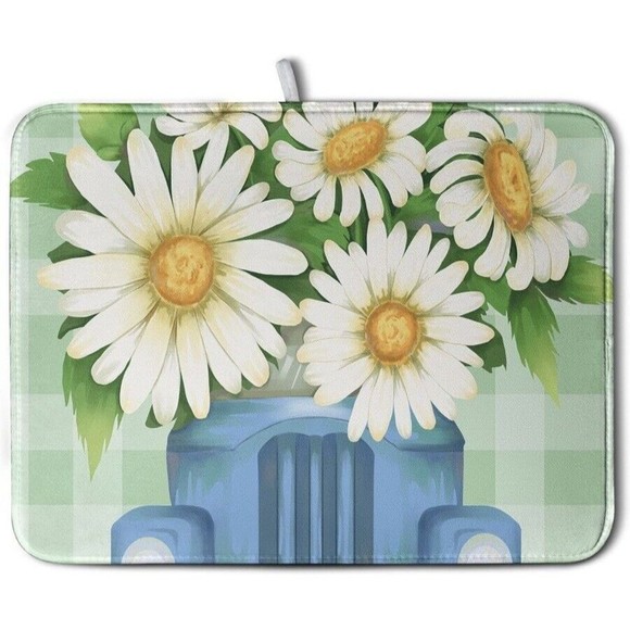 Kwlegh | Kitchen | Daisy Dish Drying Mat For Kitchen Counter Mat Blue ...
